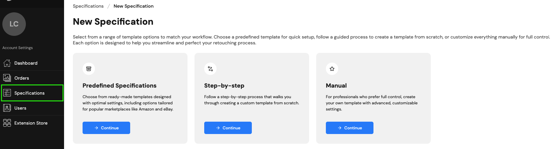 Options for Creating Specifications – Pixelz